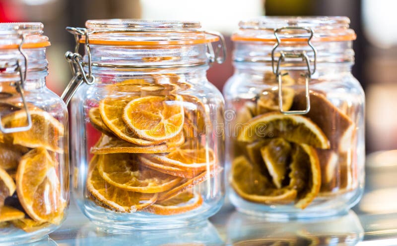Dried Sliced Oranges in Jar for Aromatic Warm Tea. Stock Image - Image ...