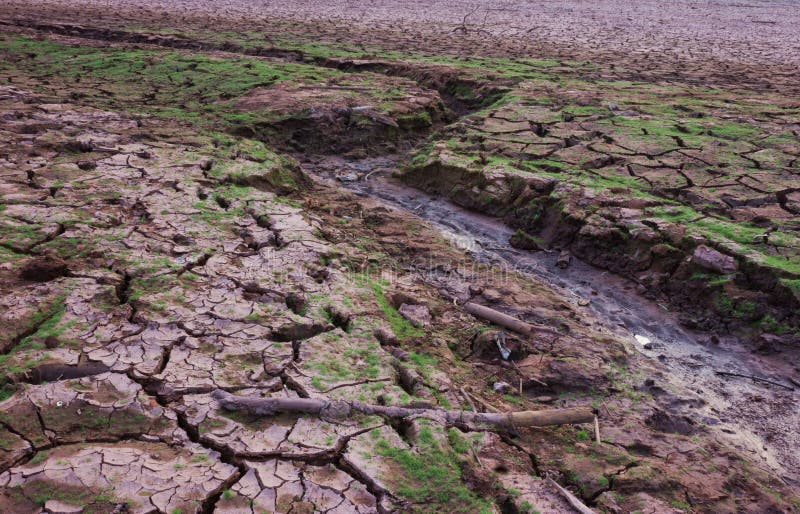 Water Stream Among Dried Cracked Earth Stock Image - Image of land ...