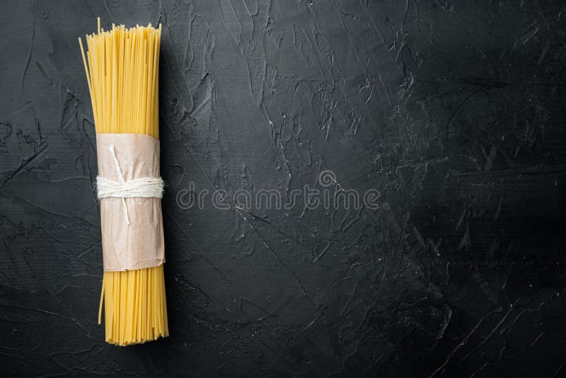 Dried Spaghetti, on Black Background, Top View Flat Lay , with ...