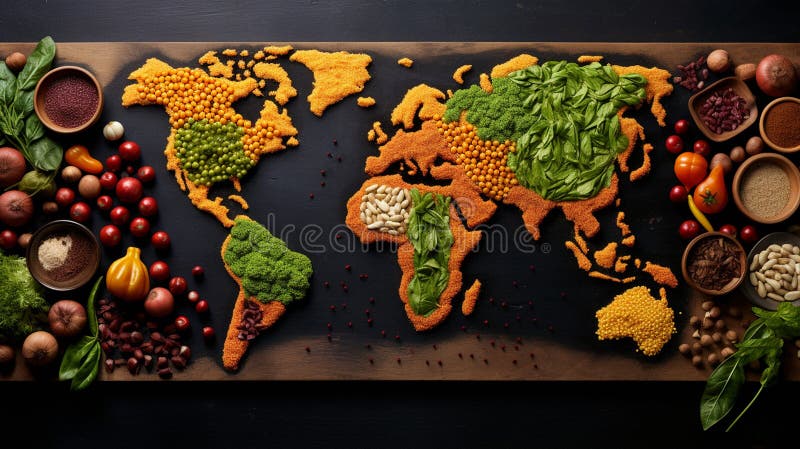 Dried Spices in World Map Shape Stock Photo - Image of trade, market ...