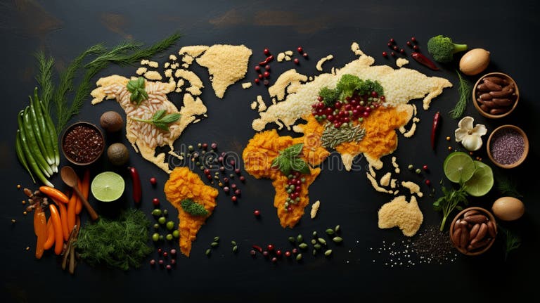 Dried Spices in World Map Shape Stock Photo - Image of spices, herbs ...