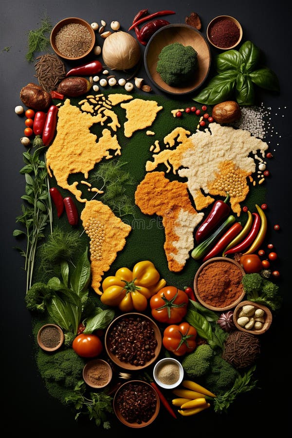 Dried Spices in World Map Shape Stock Photo - Image of global, powder ...