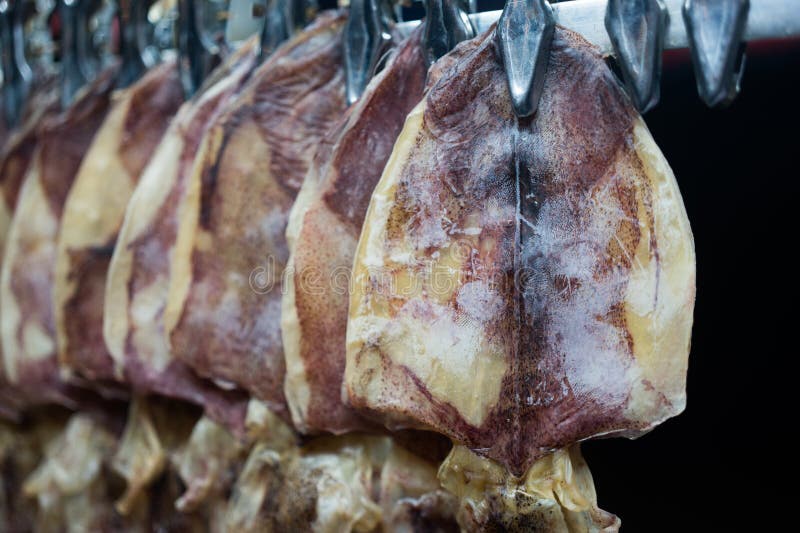 Dried Squid, Traditional Squids Drying in Grilled Squid Stock Image ...