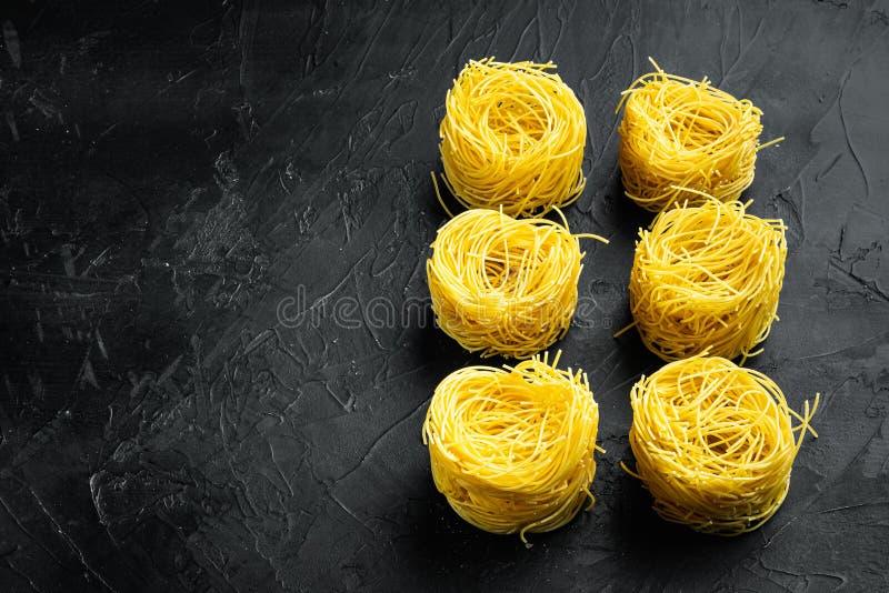 Dried Taglierini , on Black Stone Background, with Copy Space for Text ...