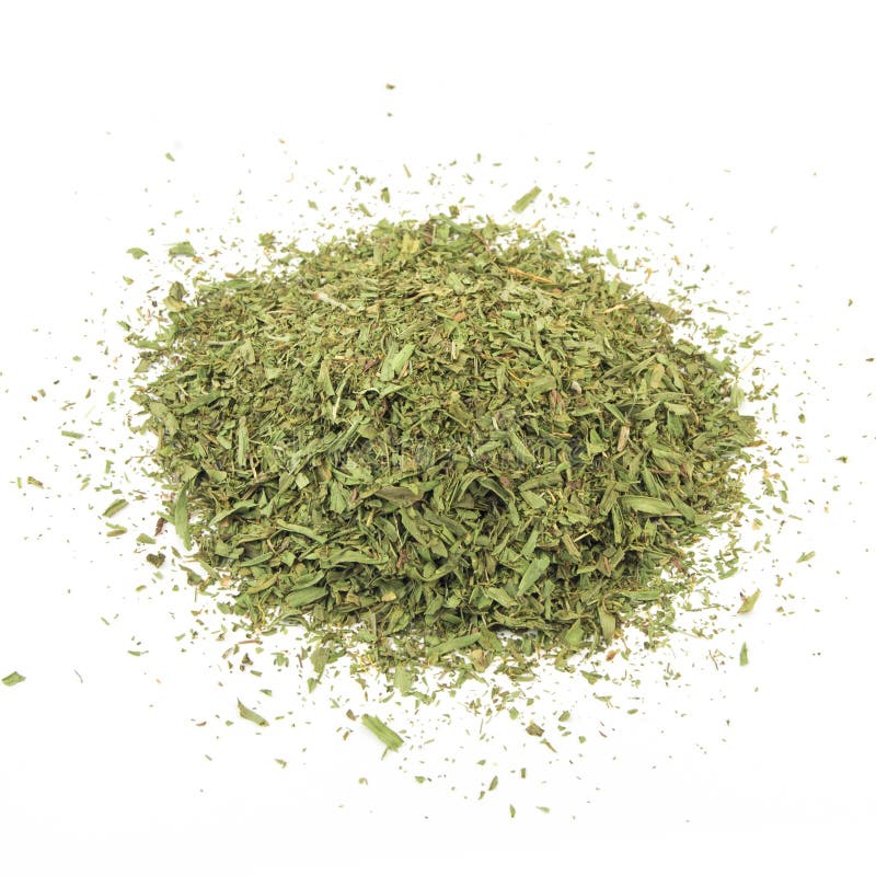 Dried Tarragon Leaves Isolated on a Wooden Cutting Board Stock Image ...