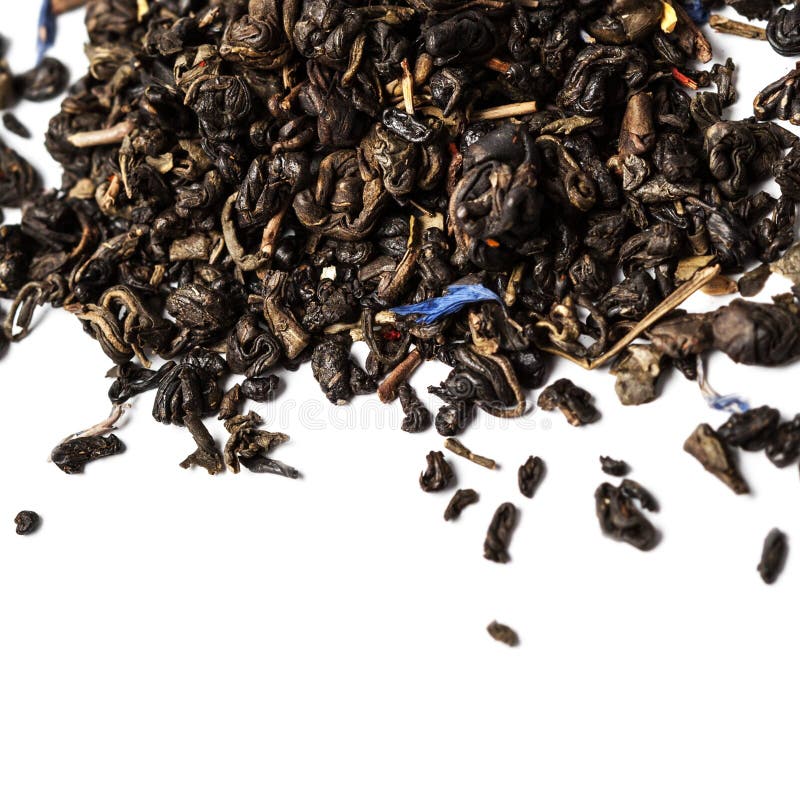 Dried Tea Leaves Isolated on a White Background Close Up. Stock Photo ...