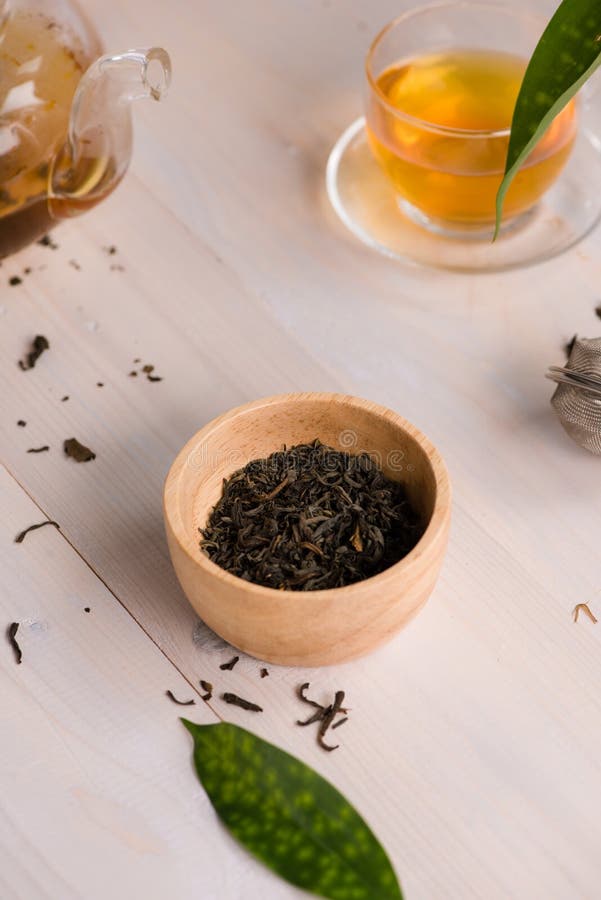 Dried Tea Leaves with Tea Pot Stock Photo - Image of natural ...