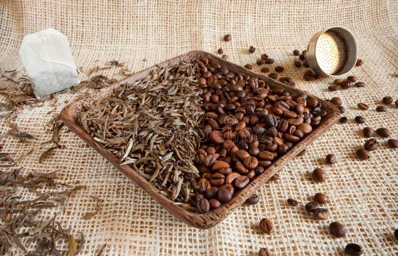 Dried Tea Leaves and Roasted Coffee Beans: Theine Vs Caffeine Stock ... Dried Tea Leaves and Roasted Coffee Beans: Theine Vs Caffeine Stock ...