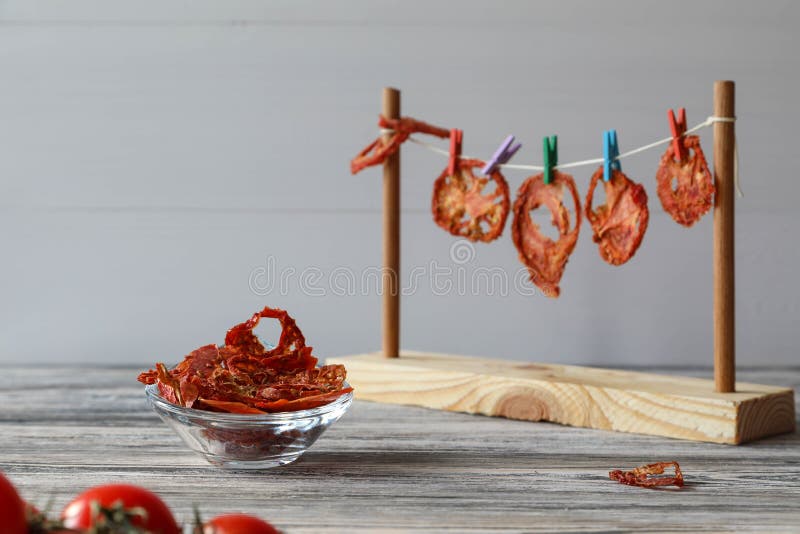 Dried Tomatoes are Dried on a Rope Stock Image - Image of plant ...