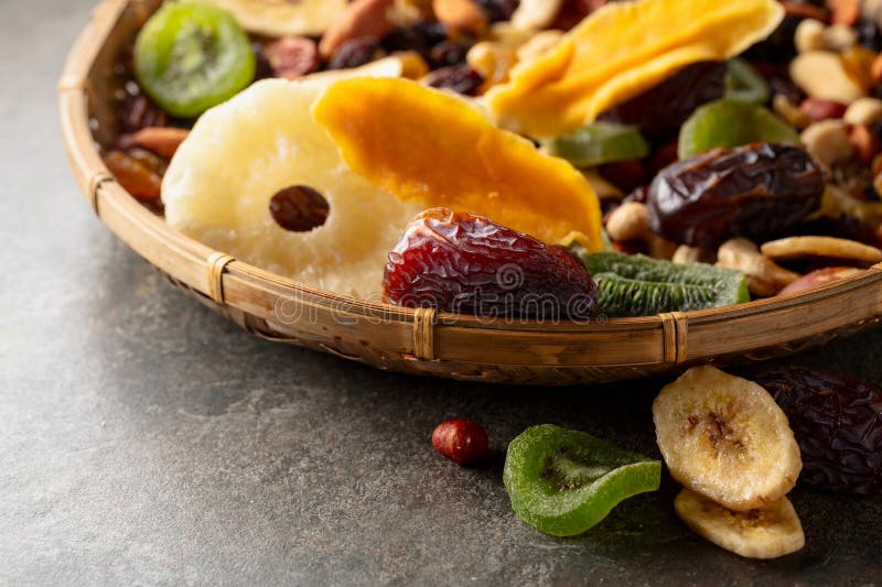 Dried Tropical Fruits with Various Nuts and Raisins Stock Photo - Image ...
