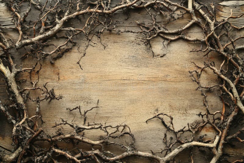 Dried Twigs Frame Rustic Wooden Background Stock Photo - Image of grain ...