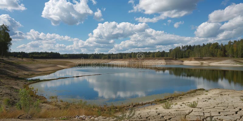 A Dried Up Lake As a Result of Climate Change. Stock Illustration ...