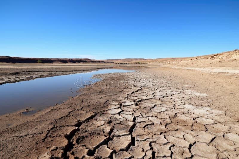 A Dried-up Lake Under a Clear Sky Stock Image - Image of change ...