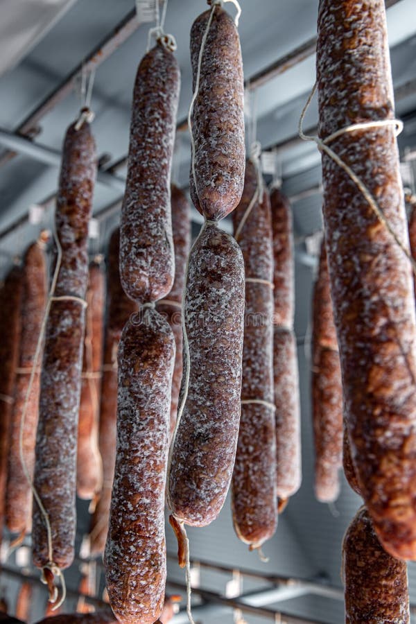 Salami In The Factory Storage Stock Image - Image of meat ...