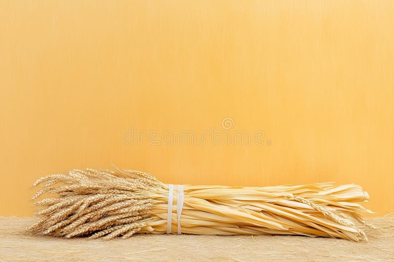 Dried Wheat Bundle Placed on Straw with Warm Yellow Background. Natural ...