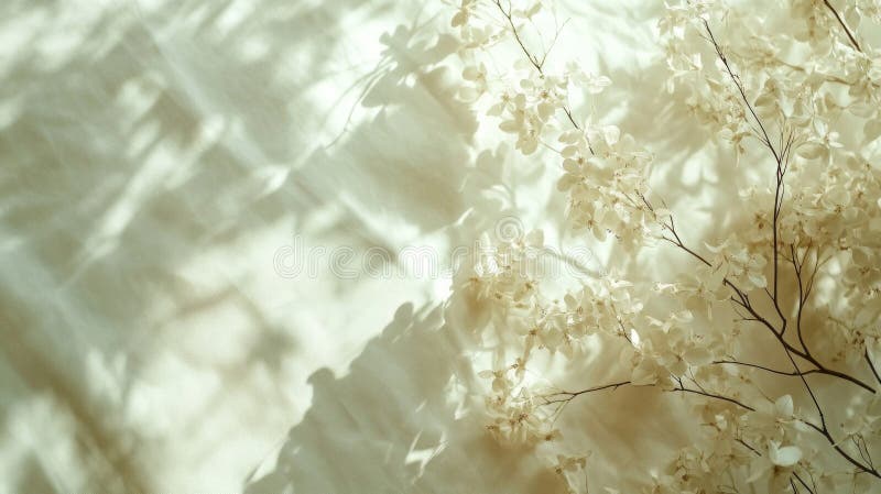 Dried White Flowers and Soft Light on Cream Fabric Stock Illustration ...