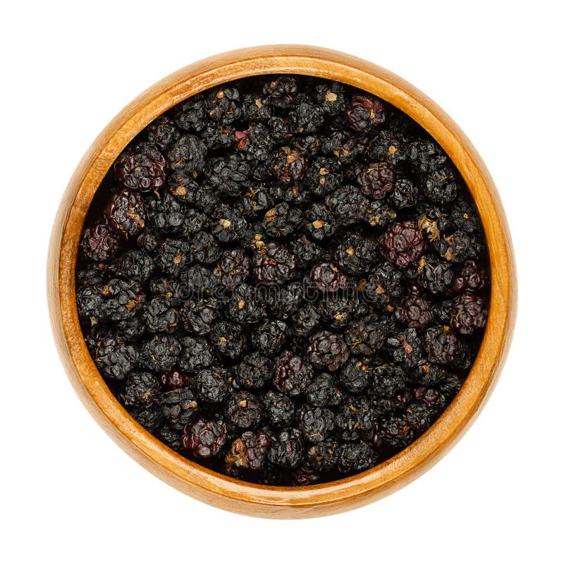Dried Ripe European Blackberries, Wild Brambles in a Wooden Bowl Stock ...