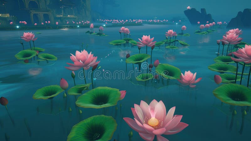 Drift through the Tranquility of the Floating Lotus Isles . Generative ...