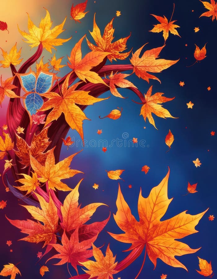 Drifting Autumn Leaves Creating a Vibrant Wave Pattern in Warm Colors ...