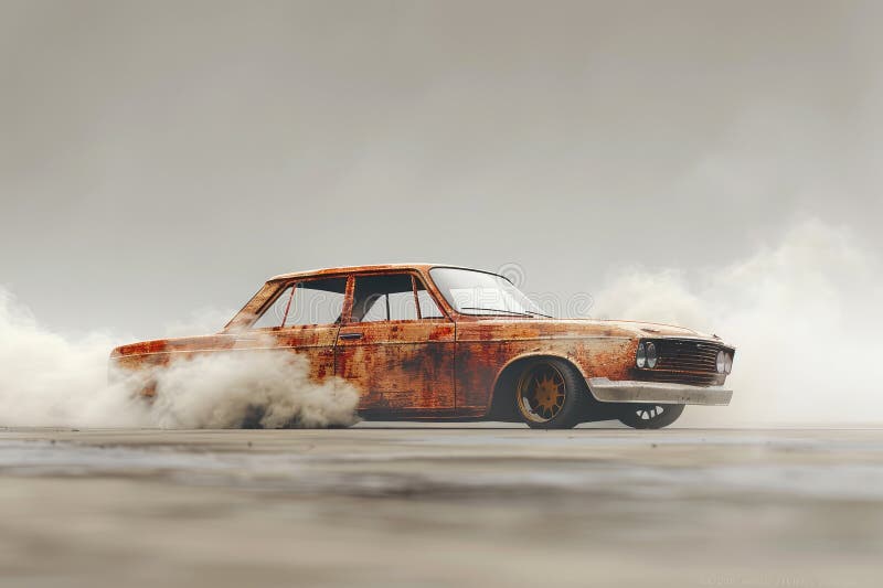 Drifting with an Old Rusty Car on a Dirt Road Stock Illustration ...