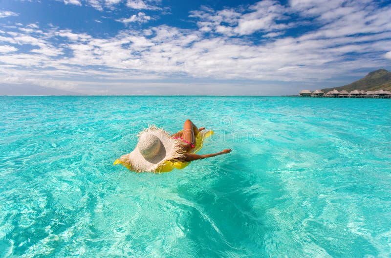 Woman Float Raft Tropical Water Stock Photo - Image of relaxing ...