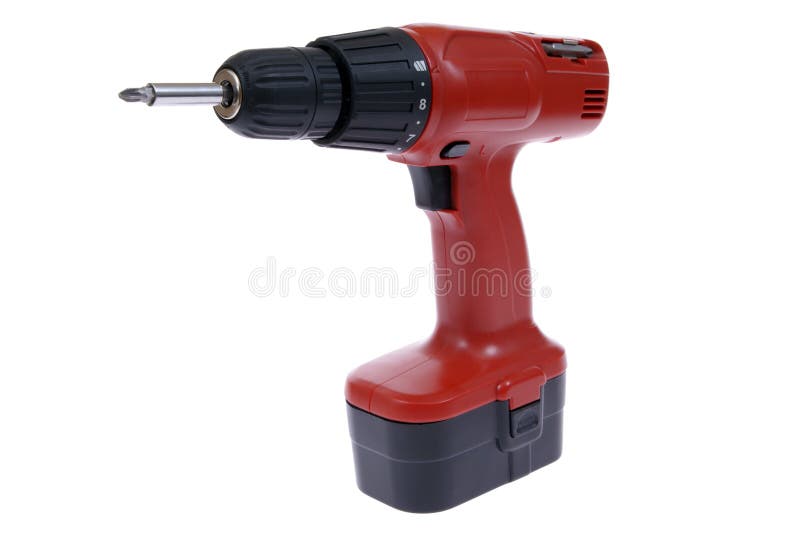 Red Rechargeable Drill Isolated on White Ground Stock Photo - Image of ...
