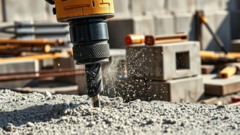 Drill Bit Boring into Concrete Surface, Generative Ai Stock ...