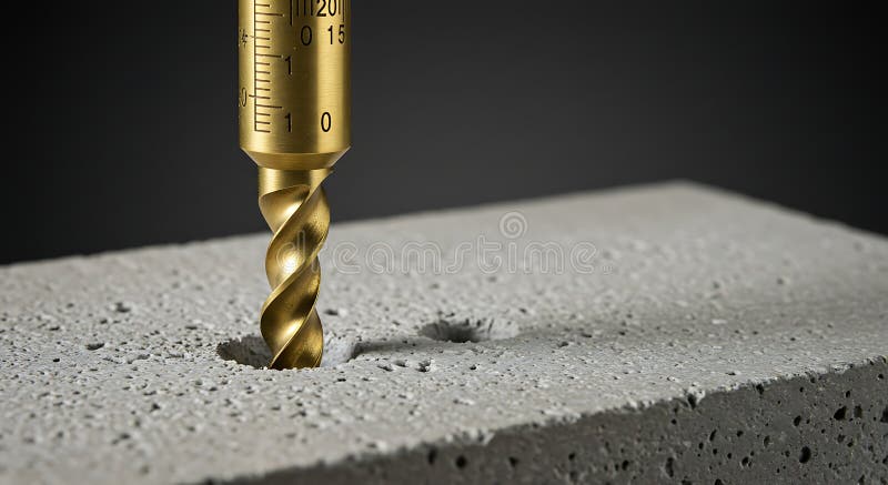 Drill Bit Drilling into Concrete Block Creating a Small Hole Stock ...
