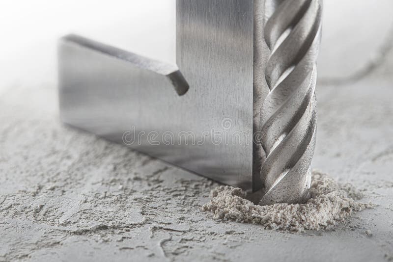 Drill Bit Make Holes in Concrete Wall with Steel Triangle. Building ...