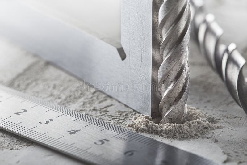 Drill Bit Make Holes in Concrete Wall with Steel Triangle. Building ...