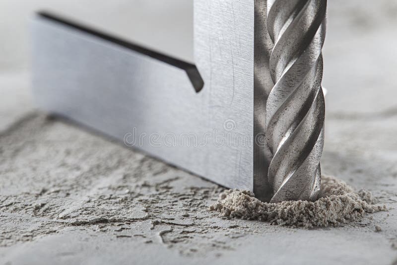Drill Bit Make Holes in Concrete Wall with Steel Triangle. Building ...