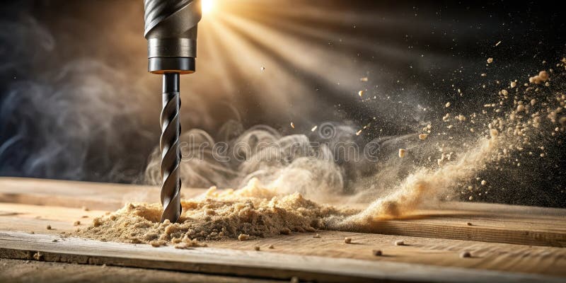 Drill Bit Penetrating Wood, Sawdust Explosion, Woodworking Process ...