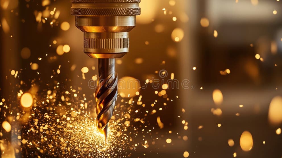 Drill Bit Rotating and Creating Sparks during Metalworking Process ...