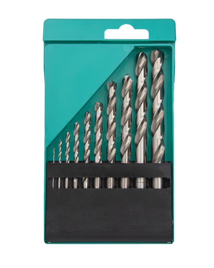 Drill Bit Set in Box Isolated on White Stock Photo - Image of work ...