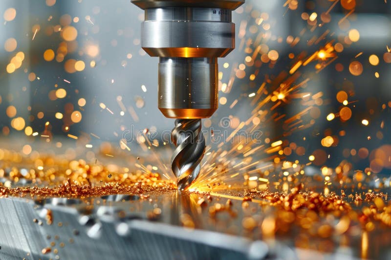 A Drill Bit is Spinning and Creating Sparks Stock Image - Image of ...
