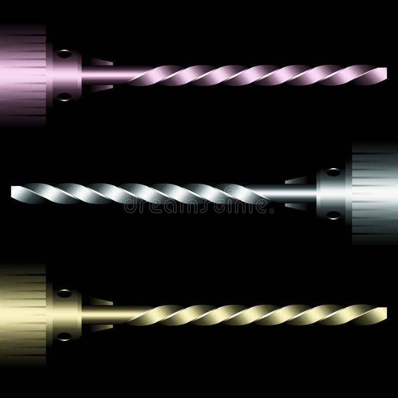 Set of Realistic Steel Drill Bits Vector Illustration Isolated on White ...