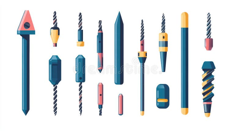 Drill Bits Illustration, a Comprehensive Set of Flat Vector Cutting ...
