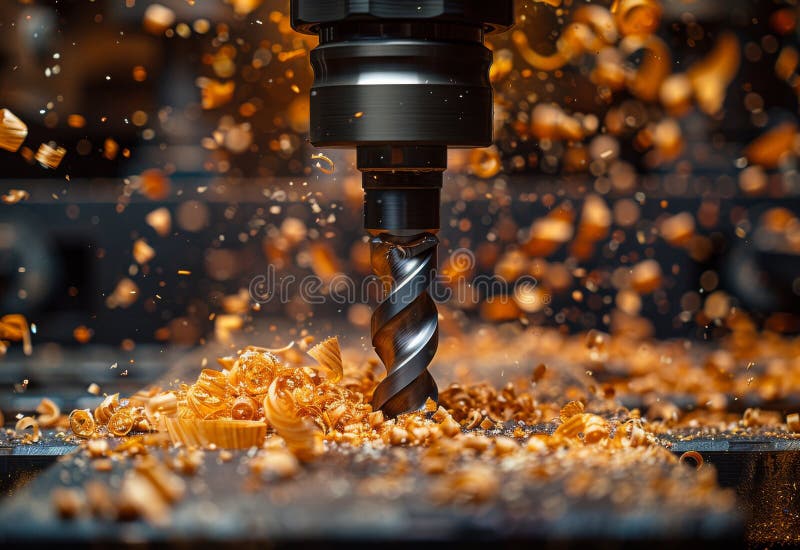 Drill is Drilling Hole in Wood. the CNC Milling Machine Cutting the ...