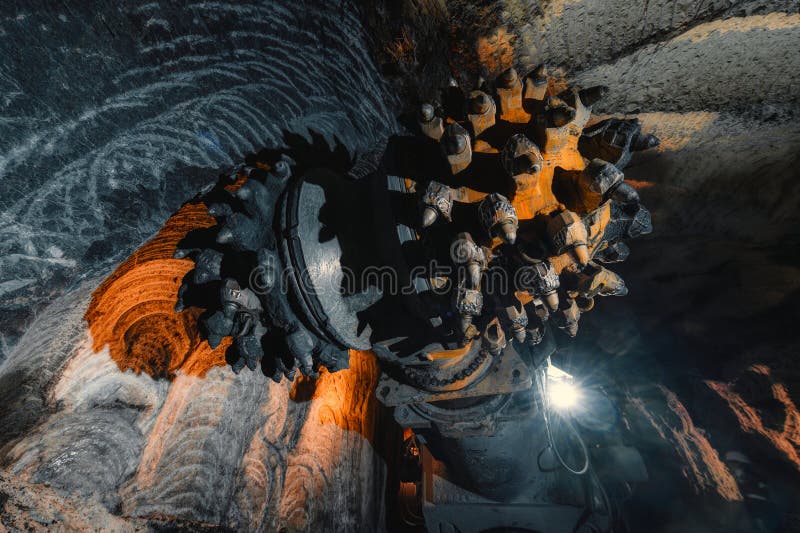 The Drill Head of a Mine Roadheader Close-up. the Drill is Equipped ...