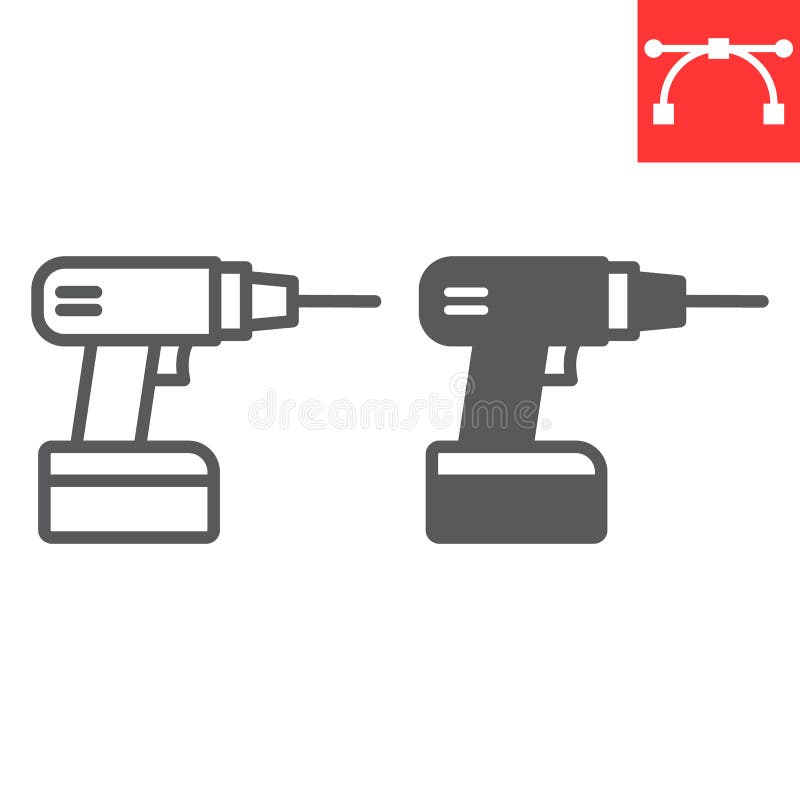 Drill Line and Glyph Icon, Construction and Industry, Electric Drill ...