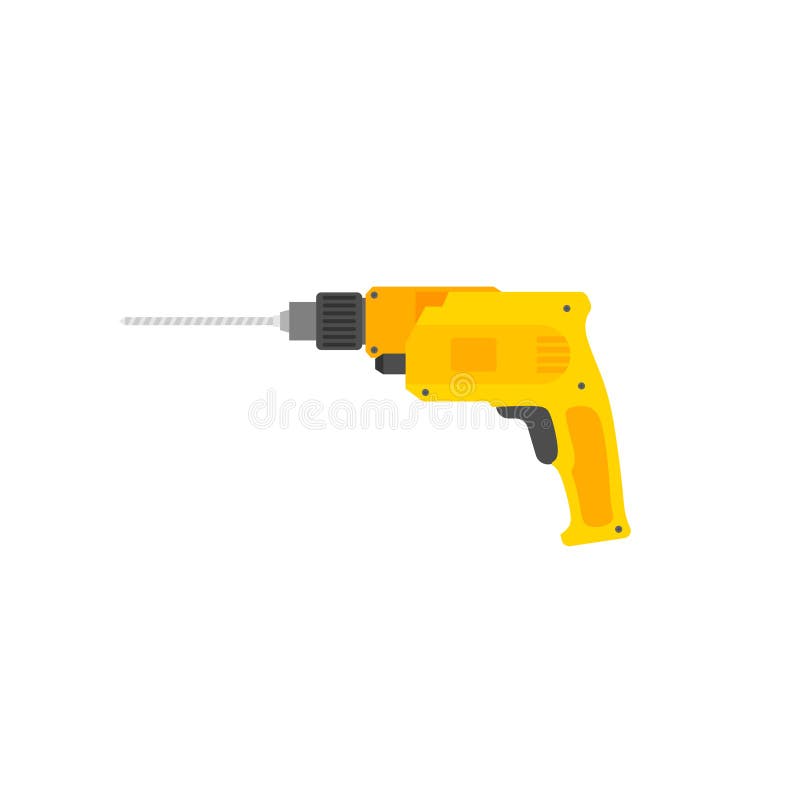 Drill Machine Flat Design Vector Illustration Isolated on White ...