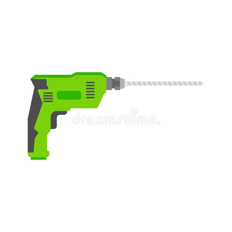 Drill Machine Flat Design Vector Illustration Isolated on White ...