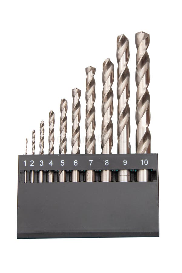 Drill Bit Set in Box Isolated on White Stock Photo - Image of work ...
