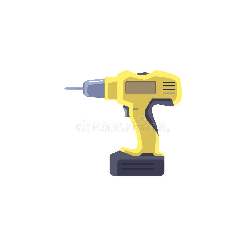 Drill Power Tool, Cartoon Flat Vector Illustration Isolated on White ...