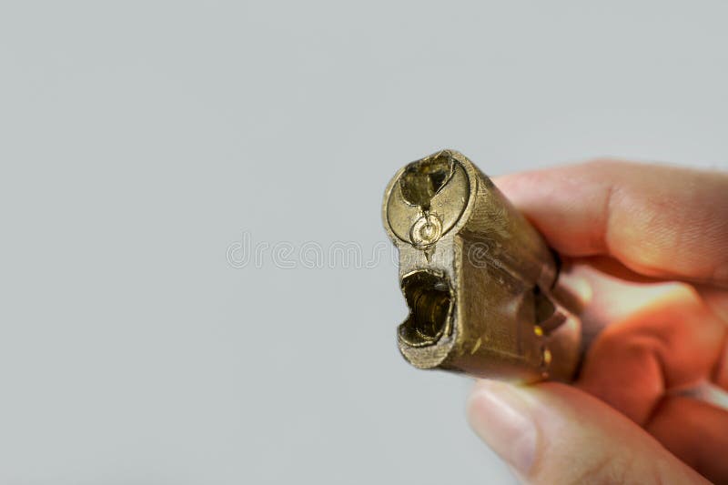 Drilled Out a Cylinder Pin Lock Stock Image - Image of drill, machine ...