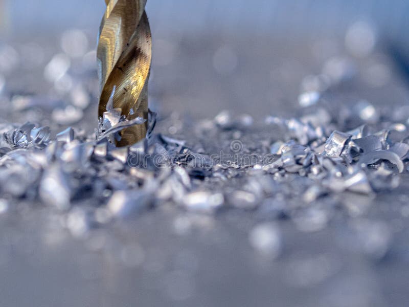 Drilling Aluminum Creates Spiraling Chips As the Drill Bit Stock Photo ...