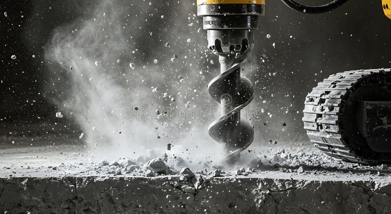 Drilling Concrete with Heavy Machinery Creating Dust and Debris Stock ...