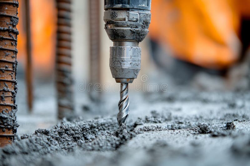 Drilling Concrete Surface with Perforator and Drill Bit during ...