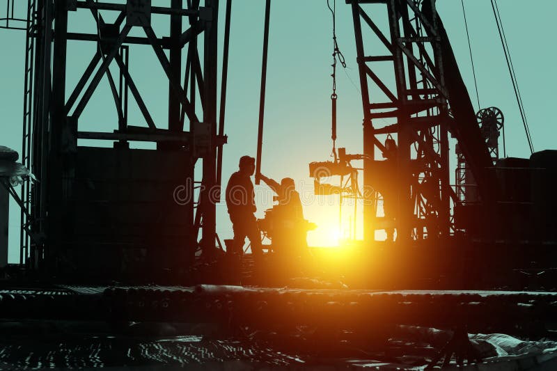 Oil Drilling Exploration, the Oil Workers are Working Stock Photo ...