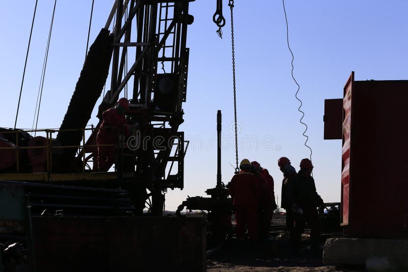 Oil Drilling Exploration, the Oil Workers are Working Stock Photo ...